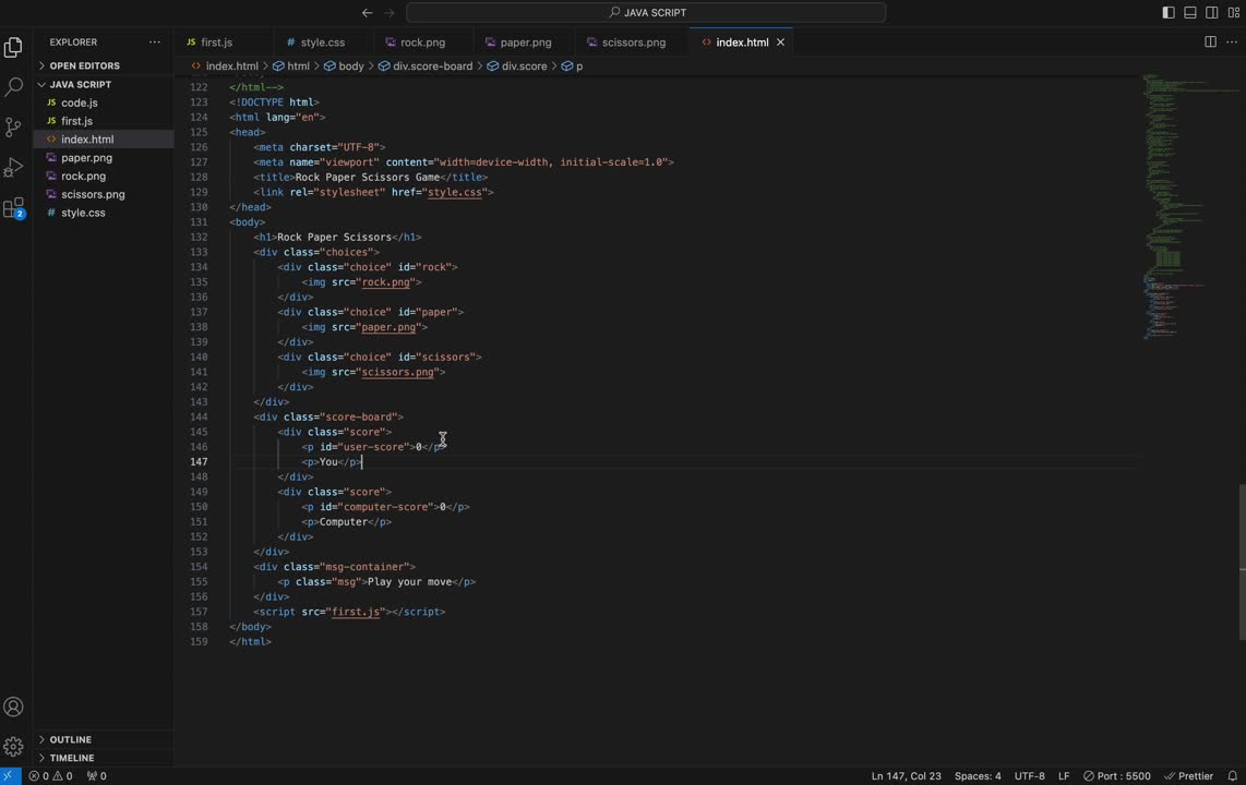 Created a Rock Paper Scissors game using HTML, CSS, and JavaScript ... Created a Rock Paper Scissors game using HTML, CSS, and JavaScript ...