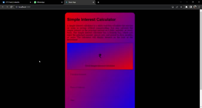 Neethu K on LinkedIn: #simpleinteresetcalculator #reactjs #html5 #css3 ... Neethu K on LinkedIn: #simpleinteresetcalculator #reactjs #html5 #css3 ...