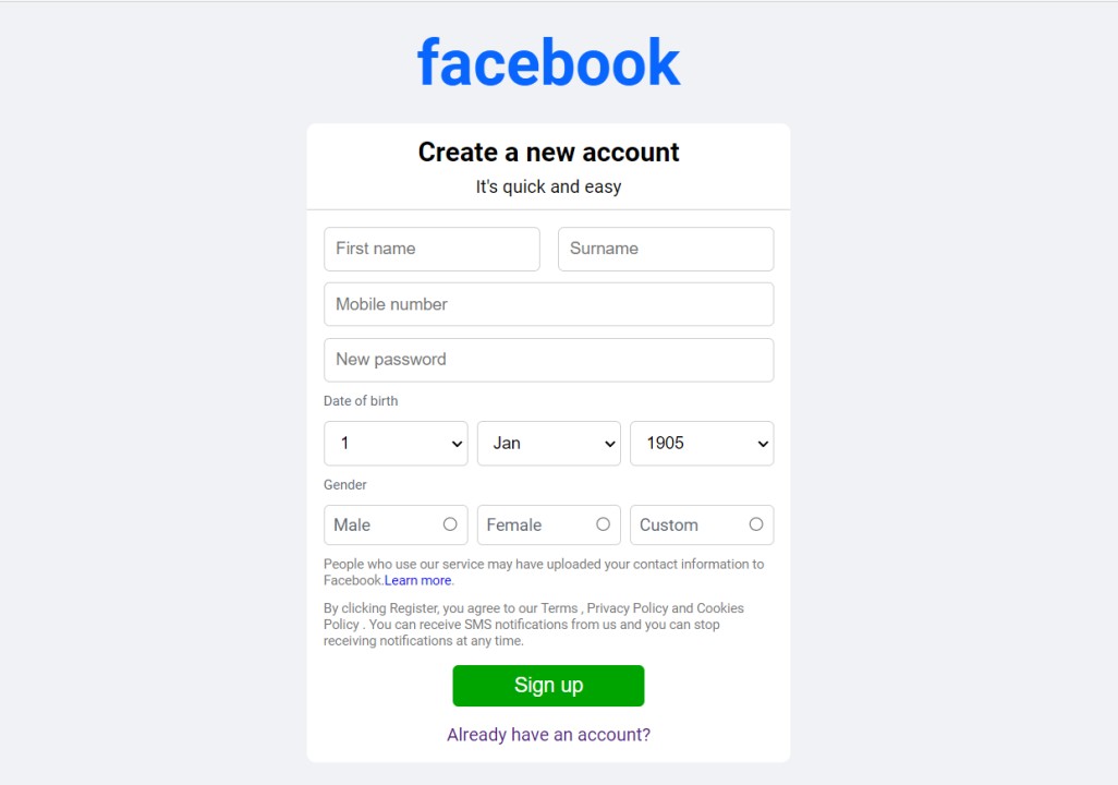Cloned Facebook signup page with HTML and CSS | Vinith Vikneswaran ... Cloned Facebook signup page with HTML and CSS | Vinith Vikneswaran ...