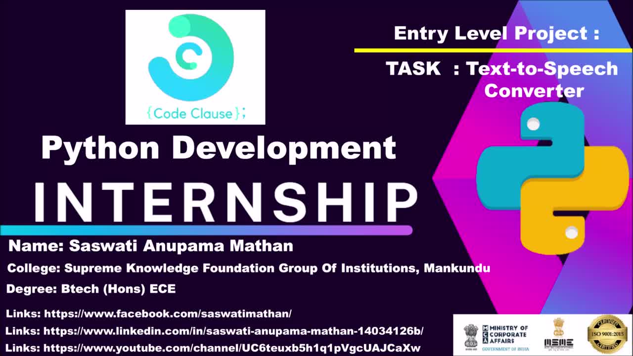 SASWATI ANUPAMA MATHAN on LinkedIn: #codeclause #internship #intern2024 ... SASWATI ANUPAMA MATHAN on LinkedIn: #codeclause #internship #intern2024 ...