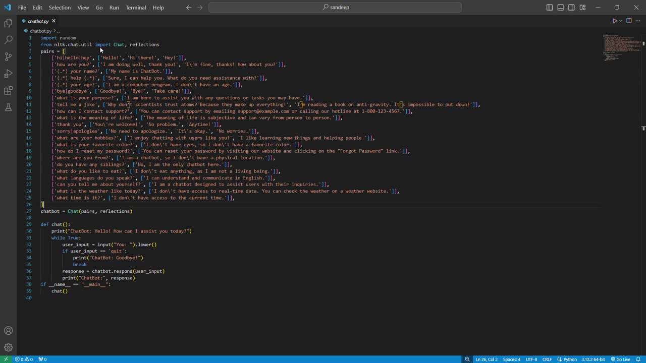 Completed Task2: Basic Chatbot at CodeAlpha | AKULA SANDEEP KUMAR ... Completed Task2: Basic Chatbot at CodeAlpha | AKULA SANDEEP KUMAR ...