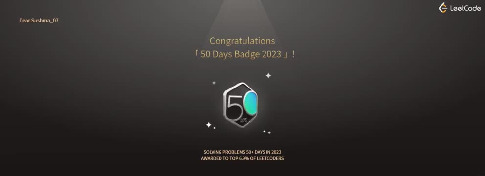 SUSHMA S on LinkedIn: #leetcodesuccess #codingmilestone #programmingjourney SUSHMA S on LinkedIn: #leetcodesuccess #codingmilestone #programmingjourney