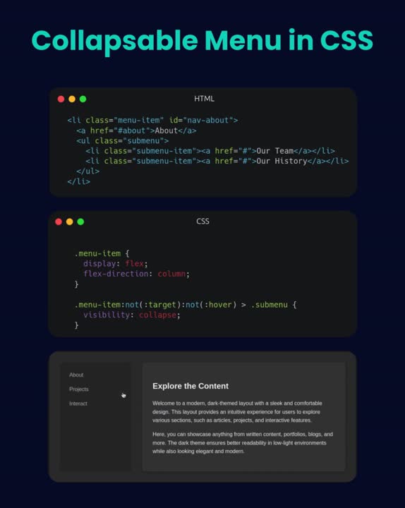 Utsav Meena on LinkedIn: Create a collapsible menu with CSS 🚀 Utsav Meena on LinkedIn: Create a collapsible menu with CSS 🚀