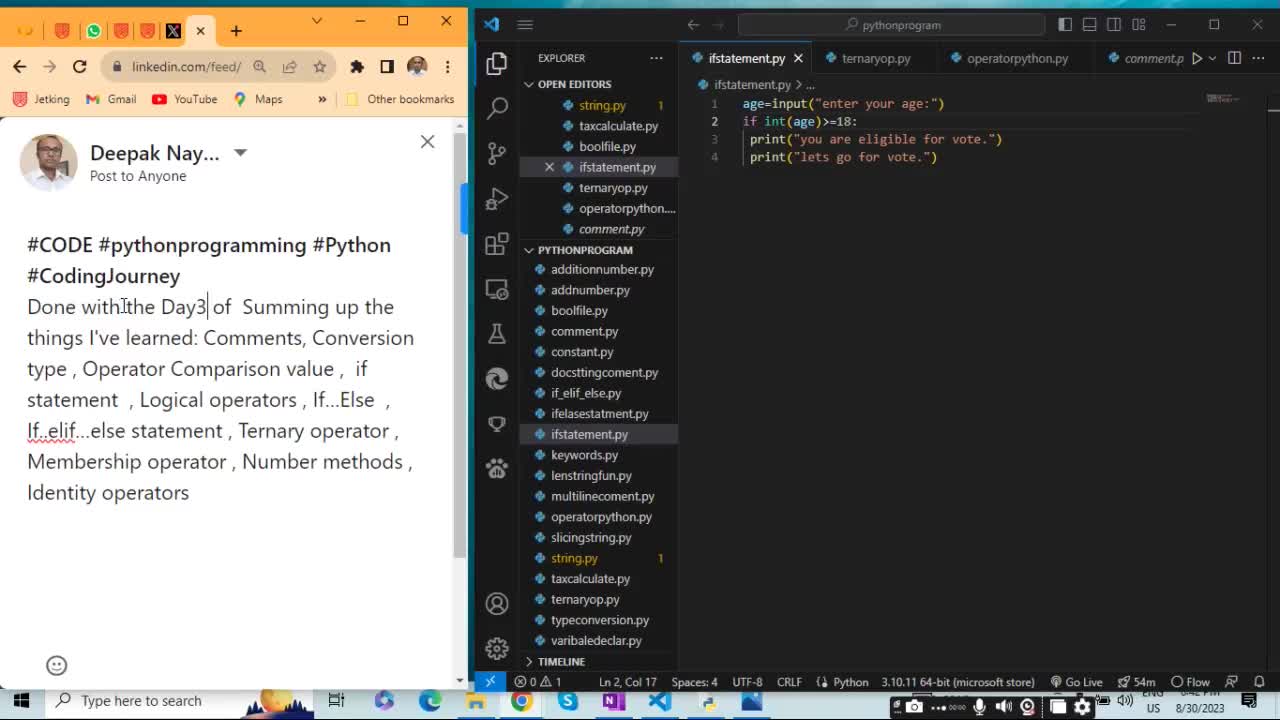 Deepak Nayak on LinkedIn: #code #pythonprogramming #python #codingjourney Deepak Nayak on LinkedIn: #code #pythonprogramming #python #codingjourney