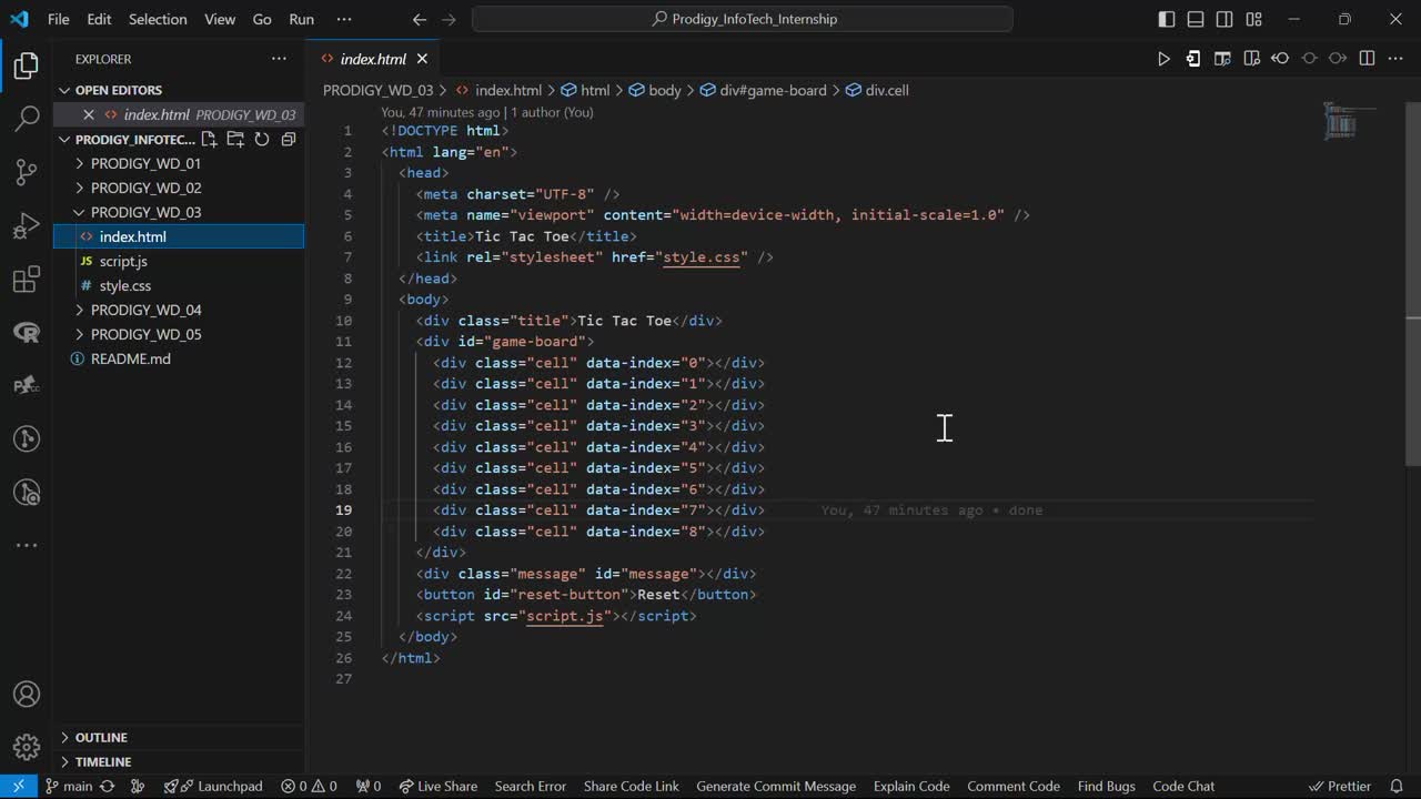 Completed Tic-Tac-Toe project at Prodigy InfoTech | Porselvi B posted ... Completed Tic-Tac-Toe project at Prodigy InfoTech | Porselvi B posted ...
