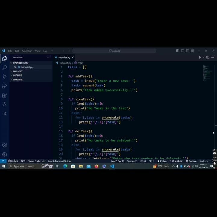 #pythonprogramming #codsoft #todolist #internship | Amreen #pythonprogramming #codsoft #todolist #internship | Amreen
