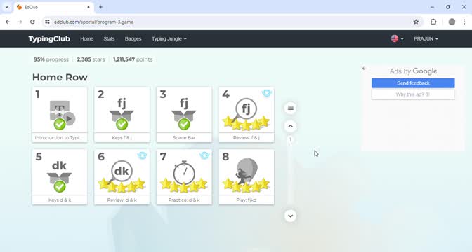 Completed all levels in TypingClub | PRAJUN V posted on the topic ... Completed all levels in TypingClub | PRAJUN V posted on the topic ...