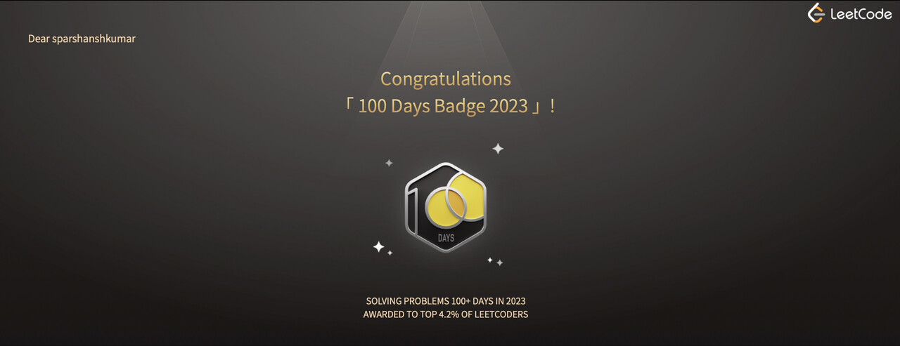 Finished 100 Days of Coding with LeetCode | Sparsh Kumar posted on the ... Finished 100 Days of Coding with LeetCode | Sparsh Kumar posted on the ...
