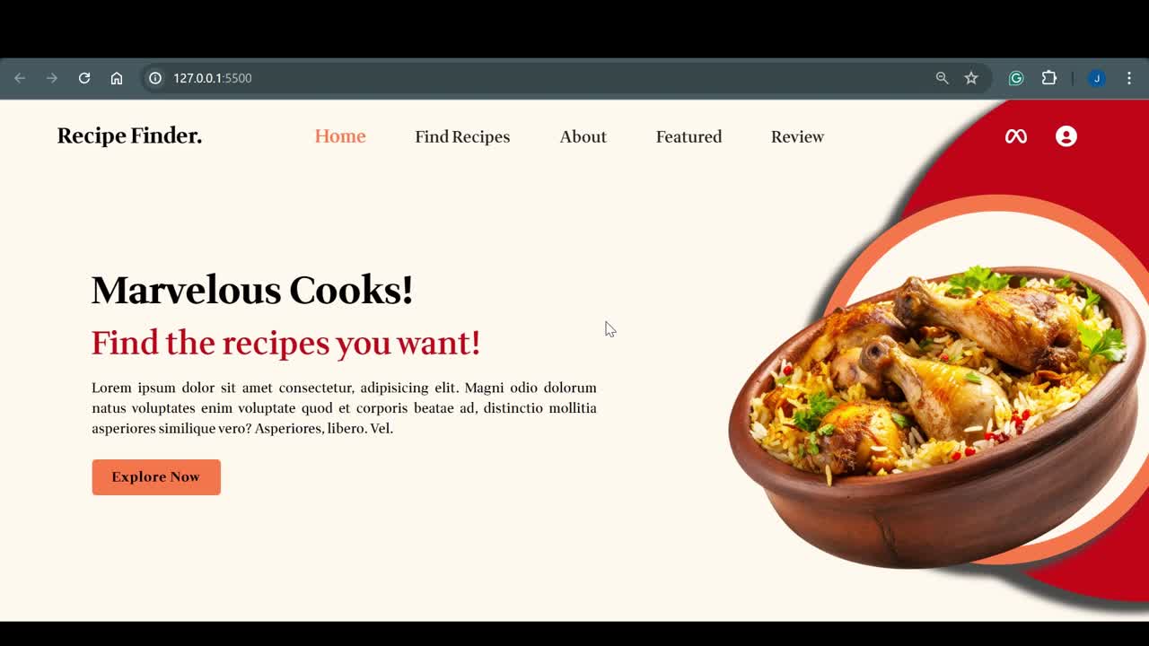 Created a landing page for Recipe Finder using HTML | Jayavarshini K S ... Created a landing page for Recipe Finder using HTML | Jayavarshini K S ...