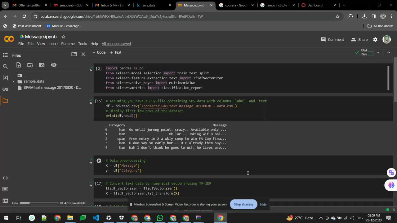 #bharatintern #smsclassifier #artificialintelligence #nlp… | SIVA BALAN G #bharatintern #smsclassifier #artificialintelligence #nlp… | SIVA BALAN G