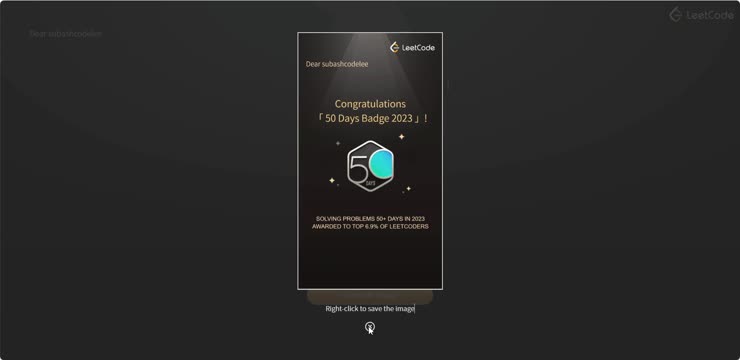 Celebrating 50 days of LeetCode | Subash Thangam K posted on the topic ... Celebrating 50 days of LeetCode | Subash Thangam K posted on the topic ...