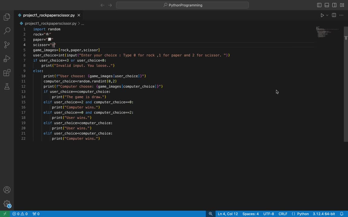 Yash Garg on LinkedIn: #python #rockpaperscissor #codsoft #internship # ... Yash Garg on LinkedIn: #python #rockpaperscissor #codsoft #internship # ...