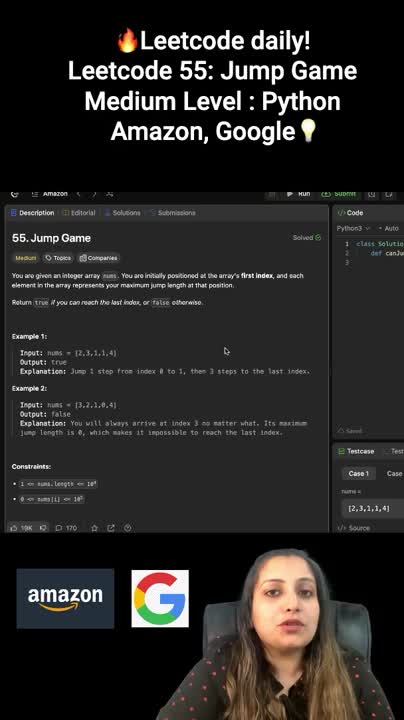 Snigdha Kakkar on LinkedIn: 🔥Leetcode daily! Leetcode 55 - Jump Game Snigdha Kakkar on LinkedIn: 🔥Leetcode daily! Leetcode 55 - Jump Game