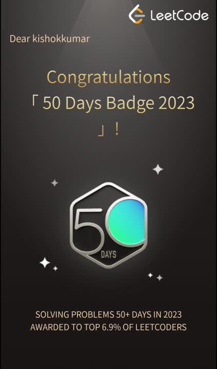 Kishok Kumar on LinkedIn: #leetcode #codingmilestone #batch2023 Kishok Kumar on LinkedIn: #leetcode #codingmilestone #batch2023
