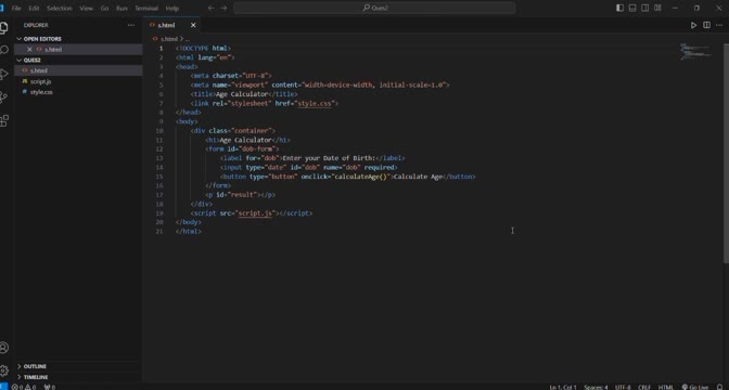 Shalini Mishra on LinkedIn: Age Calculator using HTML, CSS, JAVASCRIPT ... Shalini Mishra on LinkedIn: Age Calculator using HTML, CSS, JAVASCRIPT ...