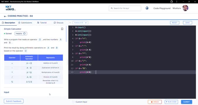 musturu manasa on LinkedIn: #Python#linkedin#nxtwave#job#SimpleCalculator musturu manasa on LinkedIn: #Python#linkedin#nxtwave#job#SimpleCalculator