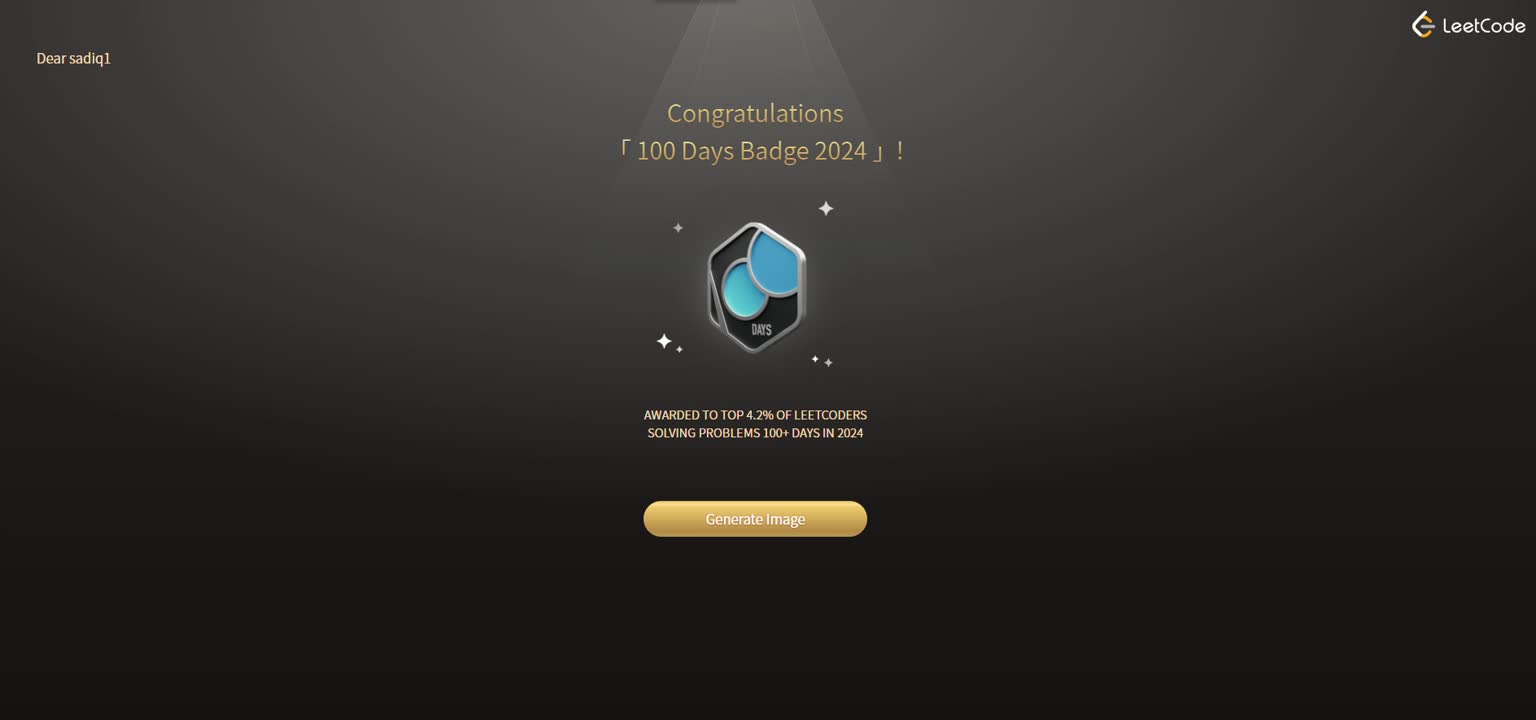 Sadiq Hussain on LinkedIn: 🚀The LeetCode 100 Days #Badge🚀 LeetCode #Problem Sadiq Hussain on LinkedIn: 🚀The LeetCode 100 Days #Badge🚀 LeetCode #Problem