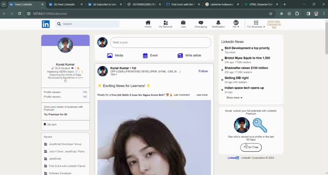 Enhancing my skills with LinkedIn UI clone | Kunal Kumar posted on the ... Enhancing my skills with LinkedIn UI clone | Kunal Kumar posted on the ...
