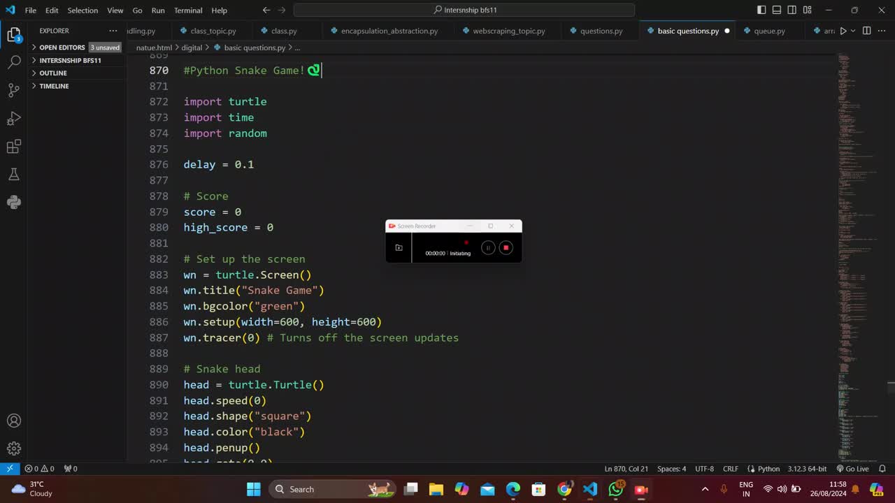 Sai Ram on LinkedIn: #python #gamedevelopment #snakegame #coding # ... Sai Ram on LinkedIn: #python #gamedevelopment #snakegame #coding # ...