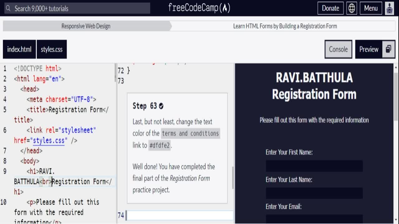 Ravi Batthula on LinkedIn: #registration #task4 #freecodecamp #html5 # ... Ravi Batthula on LinkedIn: #registration #task4 #freecodecamp #html5 # ...