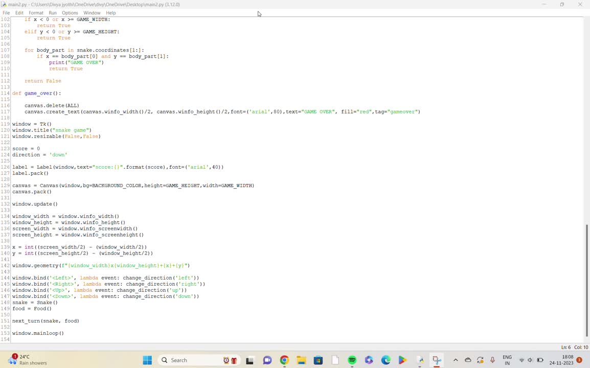 Divya Jyothi S on LinkedIn: InternPe Snake game using python Divya Jyothi S on LinkedIn: InternPe Snake game using python