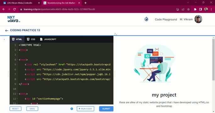 Vikram Meka on LinkedIn: #day14 #html #css #bootstrap #ccbp #nxtwave Vikram Meka on LinkedIn: #day14 #html #css #bootstrap #ccbp #nxtwave