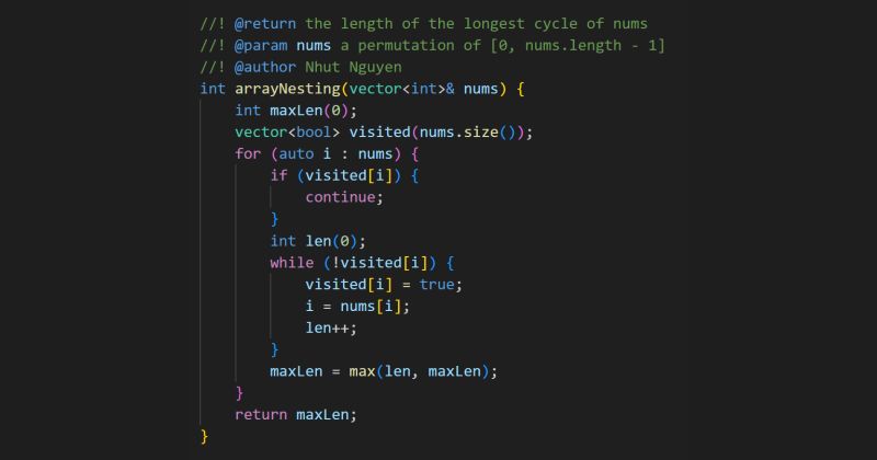 Nhut Nguyen, Ph.D. on LinkedIn: C++ Solution to Leetcode 565. Array Nesting Nhut Nguyen, Ph.D. on LinkedIn: C++ Solution to Leetcode 565. Array Nesting