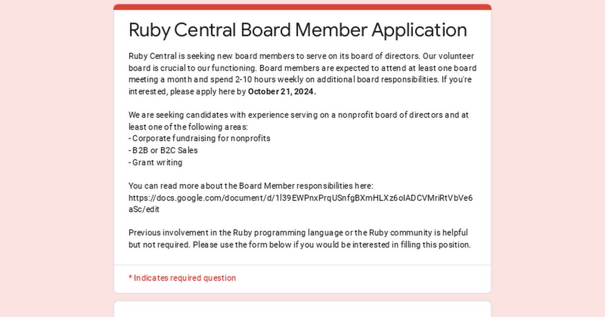 Ruby Central, Inc. on LinkedIn: Ruby Central Board Member Application Ruby Central, Inc. on LinkedIn: Ruby Central Board Member Application