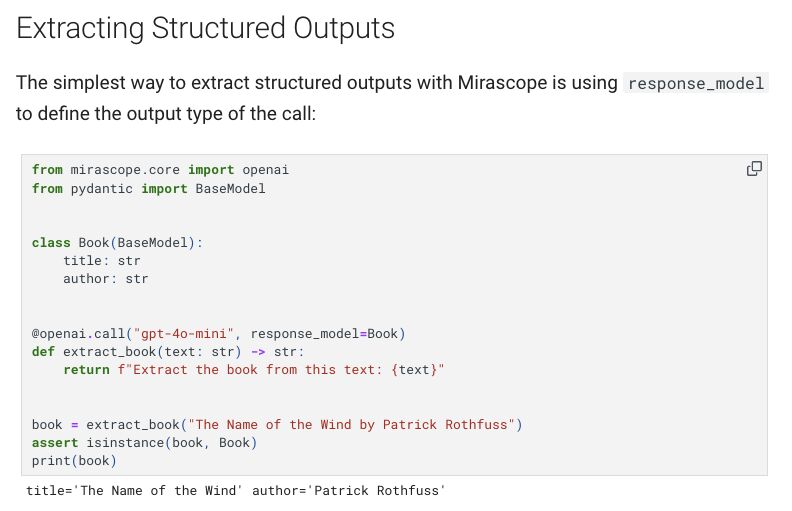 Mirascope on LinkedIn: mirascope makes extracting structured outputs ... Mirascope on LinkedIn: mirascope makes extracting structured outputs ...