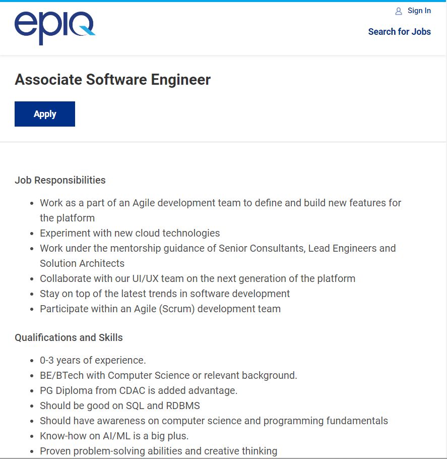 EPIQ Off-Campus Drive 2024 Hiring Associate Software Engineer -| BE/B ... EPIQ Off-Campus Drive 2024 Hiring Associate Software Engineer -| BE/B ...
