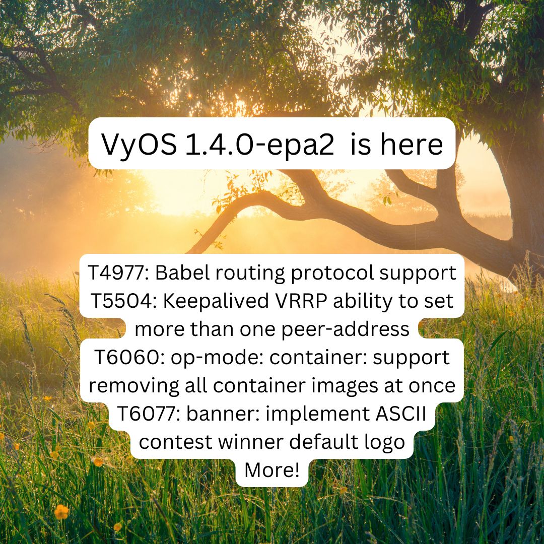 Yuriy Andamasov on LinkedIn: VyOS 1.4.0-epa2 Yuriy Andamasov on LinkedIn: VyOS 1.4.0-epa2