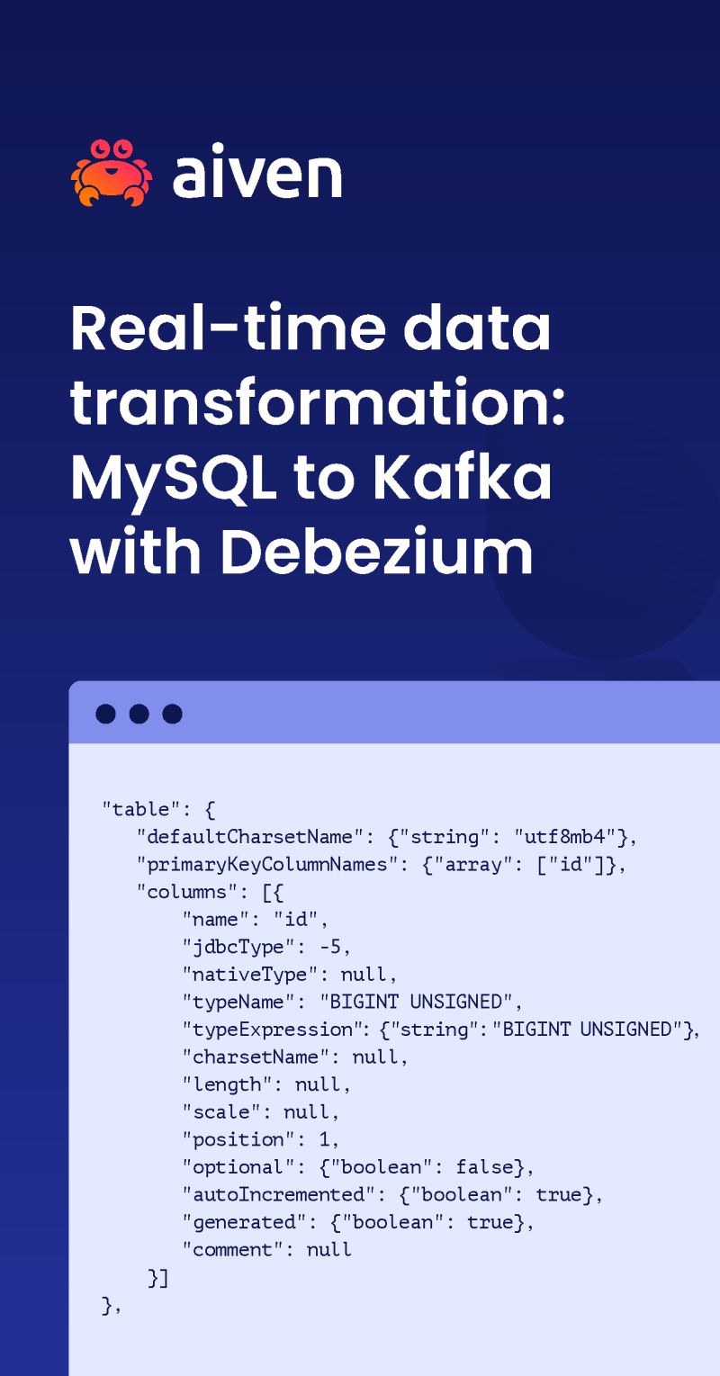 Aiven on LinkedIn: Enabling change data capture from MySQL to Apache ... Aiven on LinkedIn: Enabling change data capture from MySQL to Apache ...