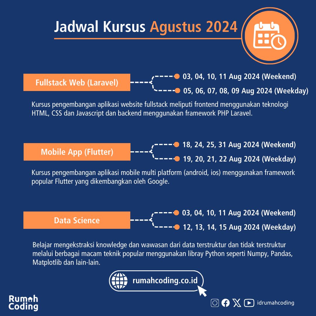 Rumah Coding on LinkedIn: Jadwal kursus Agustus 2024 di Rumah Coding ... Rumah Coding on LinkedIn: Jadwal kursus Agustus 2024 di Rumah Coding ...