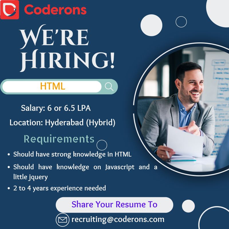 Coderons on LinkedIn: #jobs #jobalert #javascriptjobs #html # ... Coderons on LinkedIn: #jobs #jobalert #javascriptjobs #html # ...