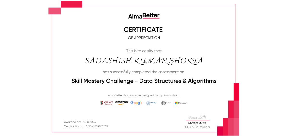 Sadashish Kumar Bhokta on LinkedIn: Quiz | AlmaBetter Edutech Pvt. Ltd. Sadashish Kumar Bhokta on LinkedIn: Quiz | AlmaBetter Edutech Pvt. Ltd.
