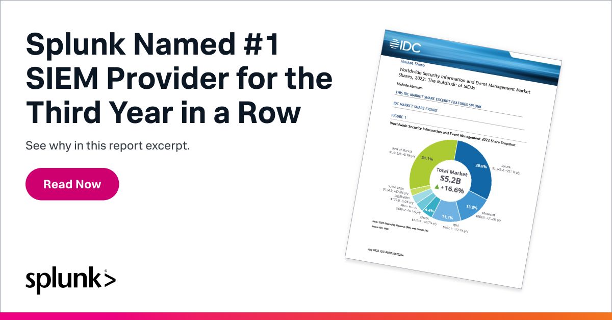 Mark Chambers on LinkedIn: Splunk Named No. 1 SIEM Provider by IDC for ... Mark Chambers on LinkedIn: Splunk Named No. 1 SIEM Provider by IDC for ...