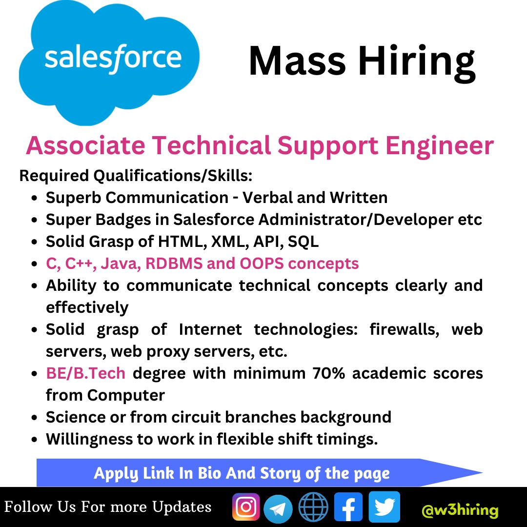 Salesforce Bulk Hiring 2024 For Associate Technical Support Engineer ... Salesforce Bulk Hiring 2024 For Associate Technical Support Engineer ...