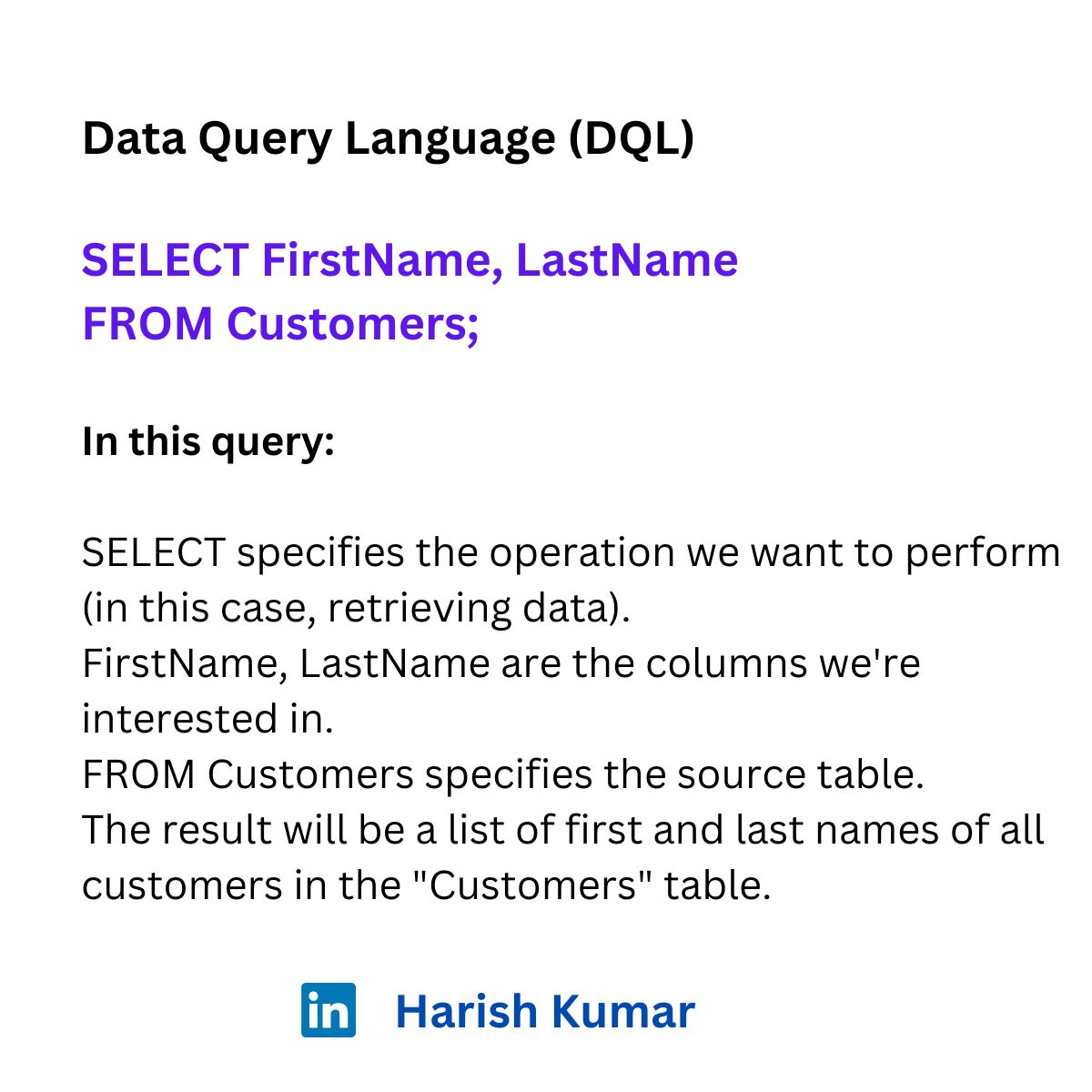 Harish Kumar on LinkedIn: #dql #sql #dataquerylanguage #dataanalysis Harish Kumar on LinkedIn: #dql #sql #dataquerylanguage #dataanalysis
