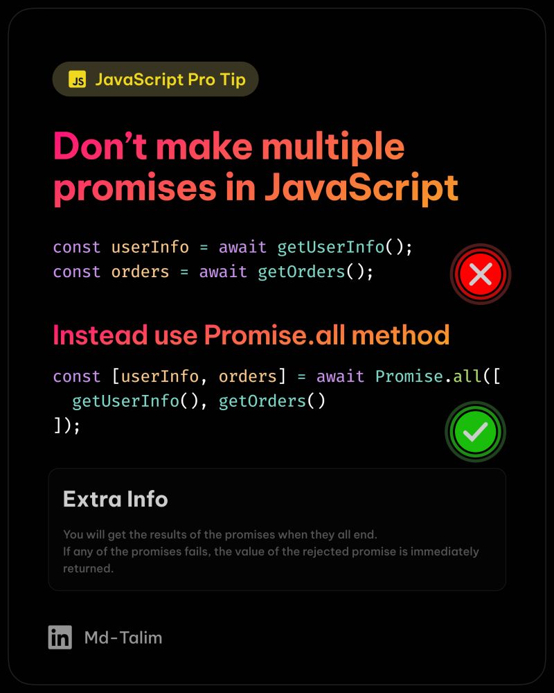 Mohammad Talim on LinkedIn: Stop using multiple promises in JavaScript ... Mohammad Talim on LinkedIn: Stop using multiple promises in JavaScript ...