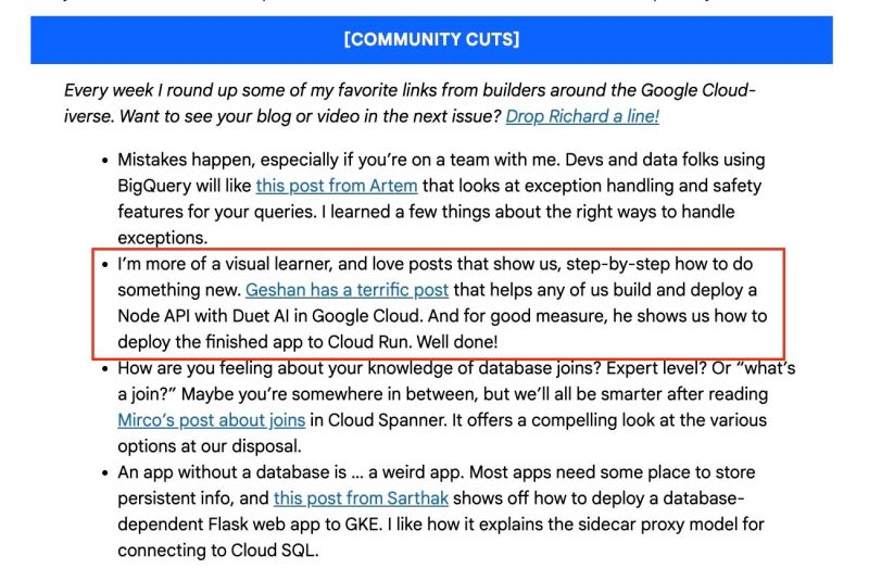 My blog on Duet AI and Cloud Run with Node.js | Geshan Manandhar posted ... My blog on Duet AI and Cloud Run with Node.js | Geshan Manandhar posted ...