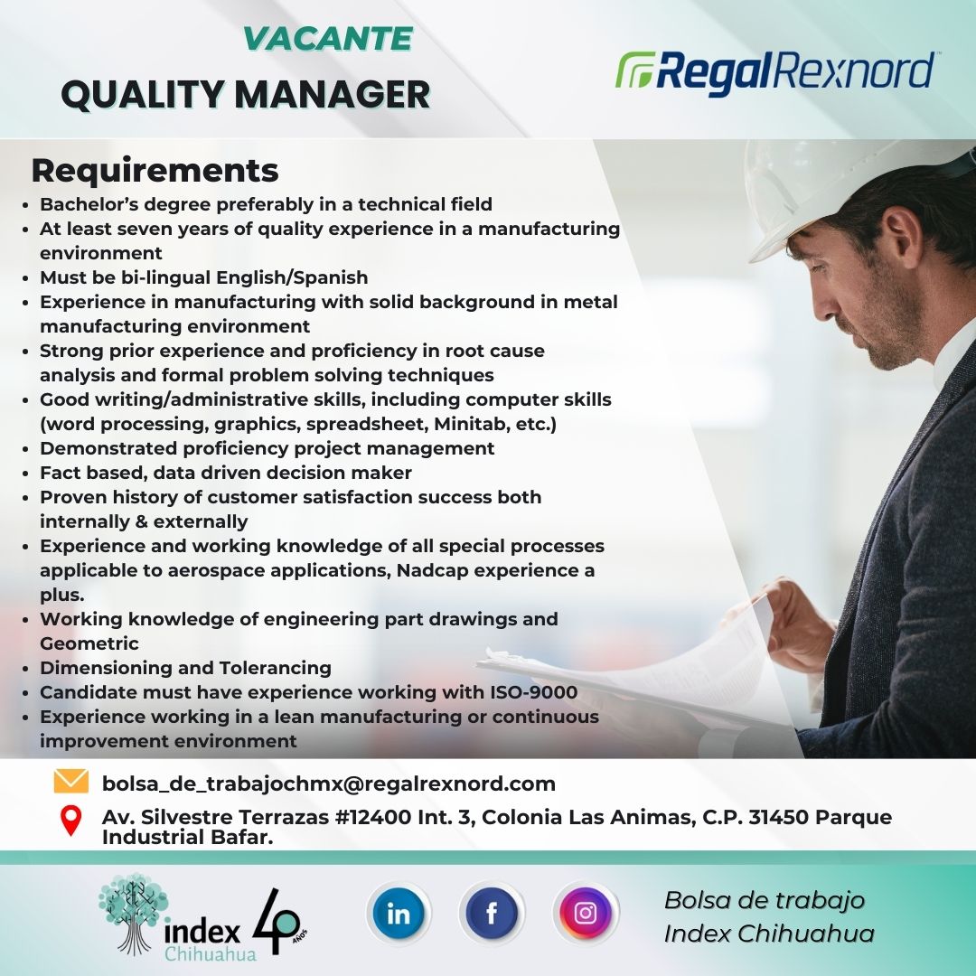 Bolsa de Trabajo Index Chihuahua on LinkedIn: REGAL REXNORD IS HIRING 👷 ... Bolsa de Trabajo Index Chihuahua on LinkedIn: REGAL REXNORD IS HIRING 👷 ...
