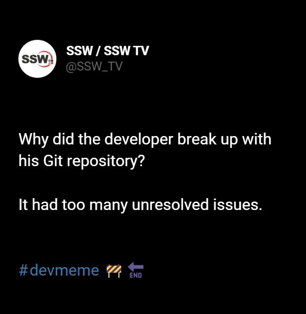 SSW on LinkedIn: #devmeme #codingisfun #programming #programminglife # ... SSW on LinkedIn: #devmeme #codingisfun #programming #programminglife # ...