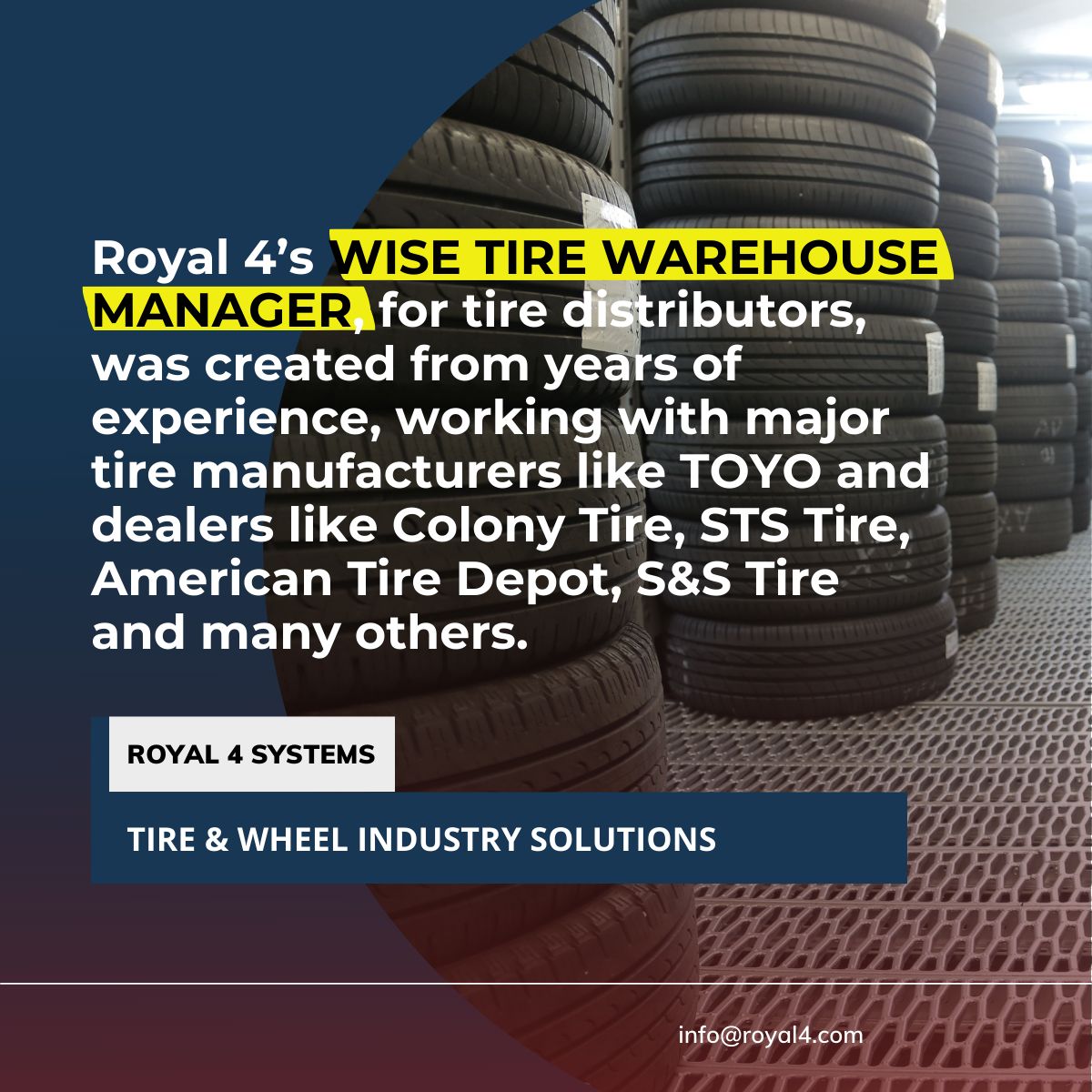 Royal 4 Systems on LinkedIn: Tire Software and Warehouse Manager System ... Royal 4 Systems on LinkedIn: Tire Software and Warehouse Manager System ...
