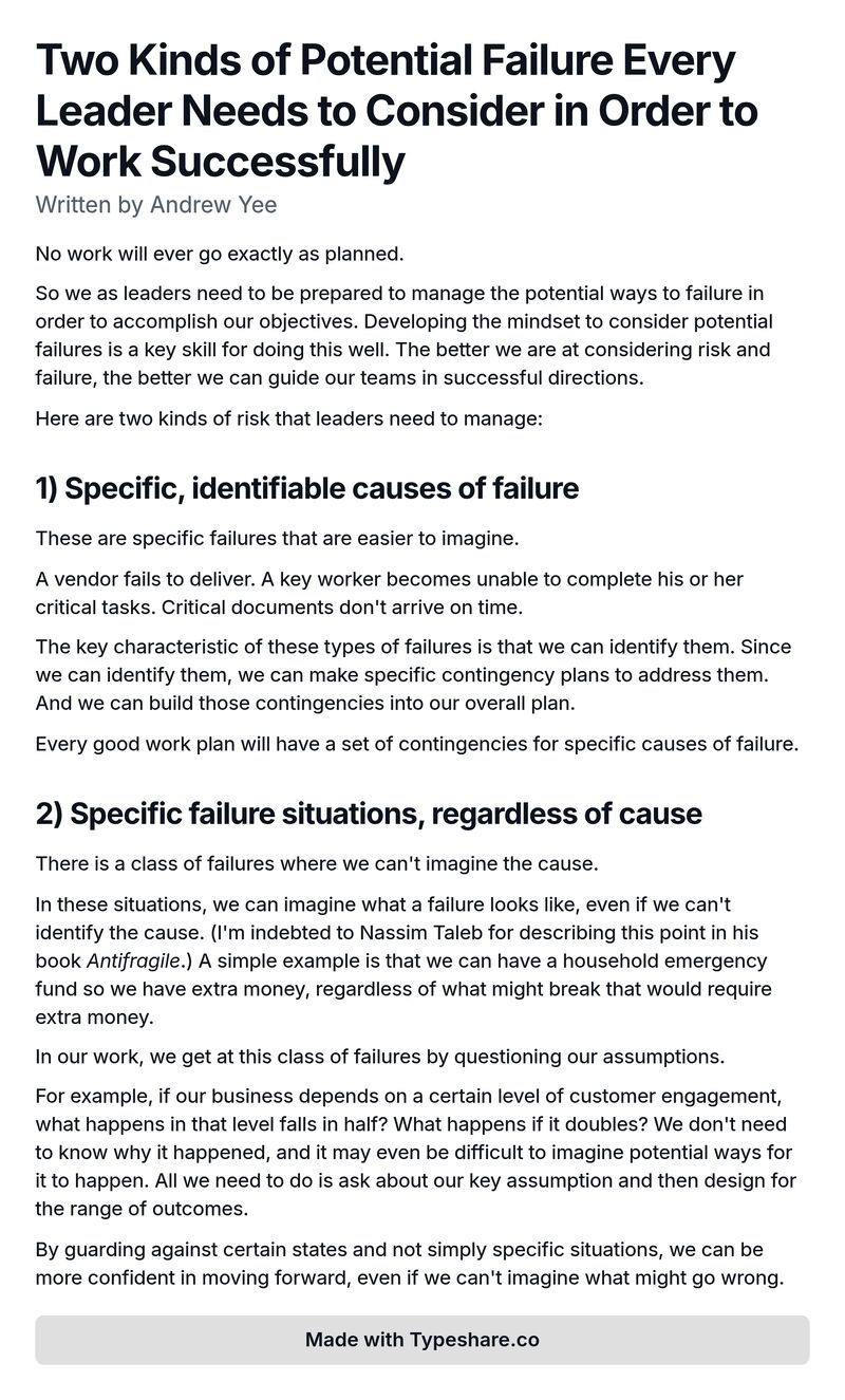 Two Kinds of Potential Failure Every Leader Needs to Consider in Order ... Two Kinds of Potential Failure Every Leader Needs to Consider in Order ...