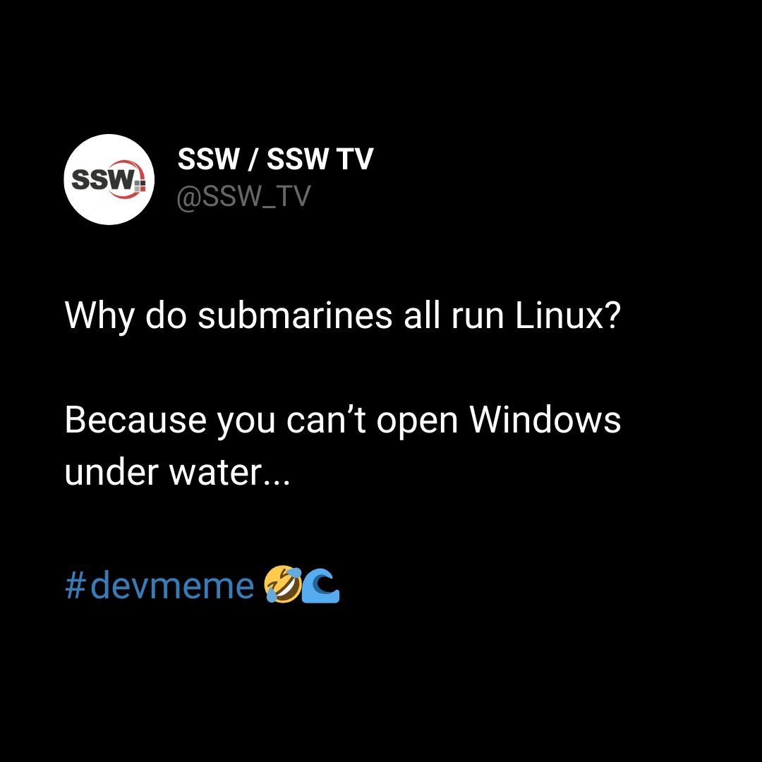 SSW on LinkedIn: #devmeme #codingisfun #programming #programminglife # ... SSW on LinkedIn: #devmeme #codingisfun #programming #programminglife # ...