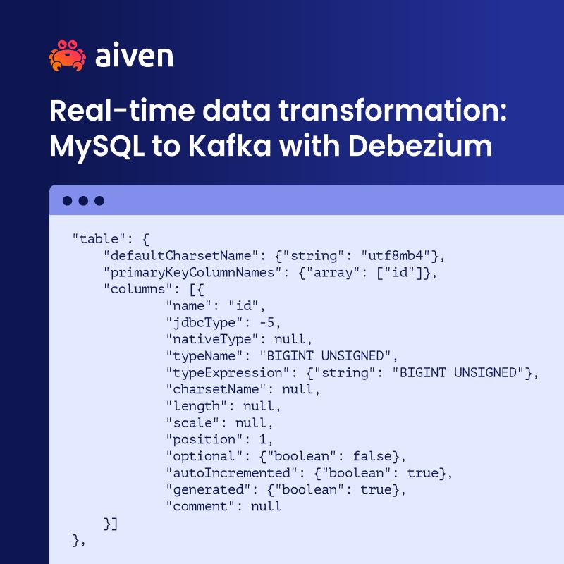Aiven on LinkedIn: Enabling change data capture from MySQL to Apache ... Aiven on LinkedIn: Enabling change data capture from MySQL to Apache ...