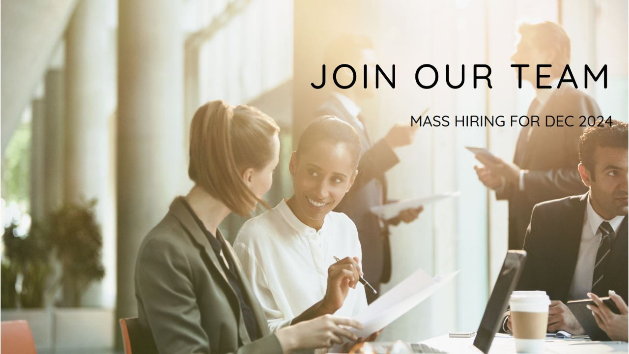 Mass hiring 100+ Experienced, Fresher and Interns DEC 2024 Mass hiring 100+ Experienced, Fresher and Interns DEC 2024
