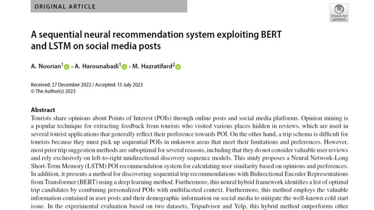 A sequential neural recommendation system exploiting BERT and LSTM on ... A sequential neural recommendation system exploiting BERT and LSTM on ...