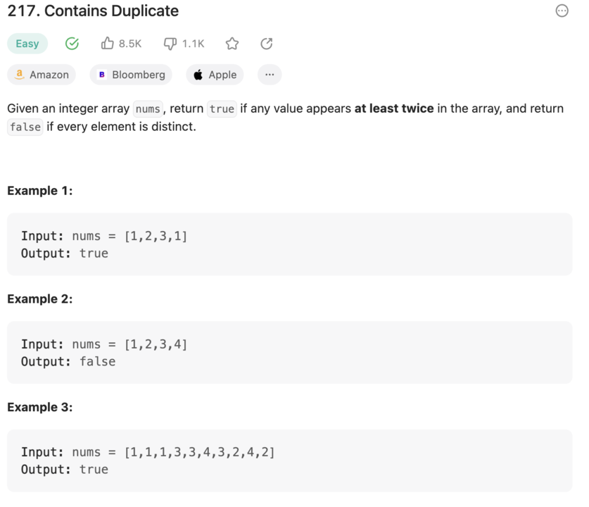 217. Contains Duplicate 217. Contains Duplicate
