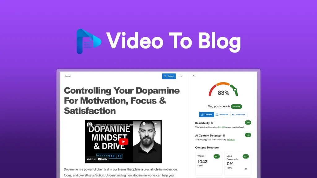 Video To Blog AppSumo Lifetime Deal - Turn Videos into Blogs Video To Blog AppSumo Lifetime Deal - Turn Videos into Blogs